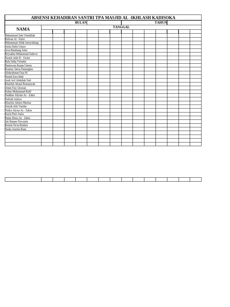 Absensi Santri Dengan Nama | PDF