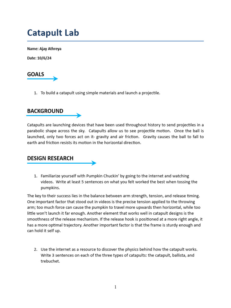 Catapult Lab1 JHU Physics Pre-College | PDF | Projectile Weapons ...