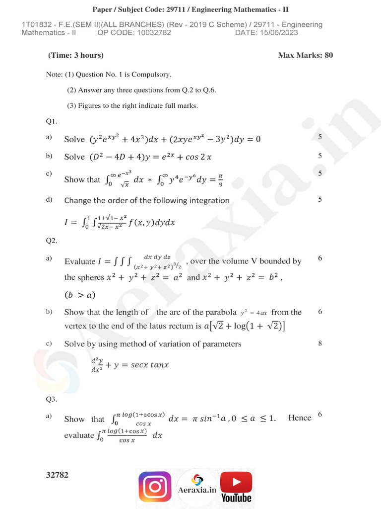 Engineering Math Exam Papers | PDF | Equations | Circle