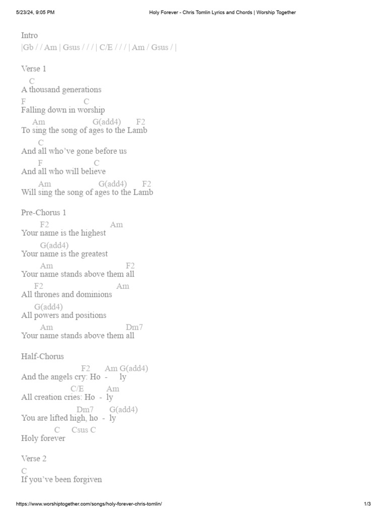 Holy Forever - Chris Tomlin Lyrics and Chords C | PDF | Song Structure ...