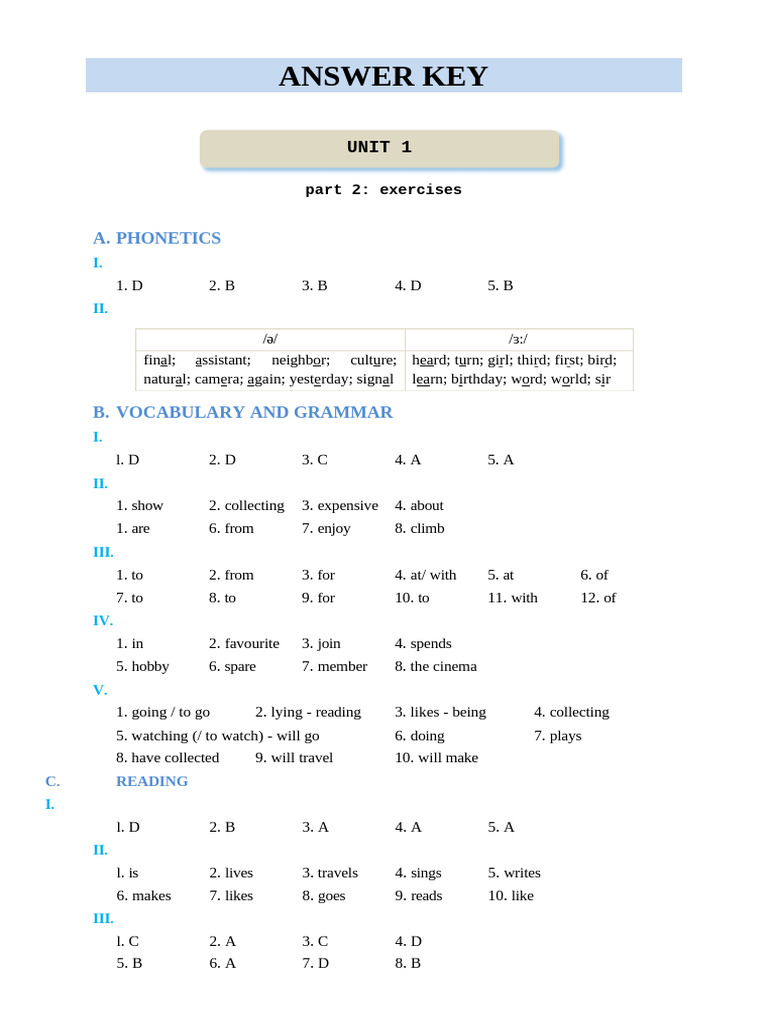 ANSWER KEY | PDF | Lunch | Fast Food