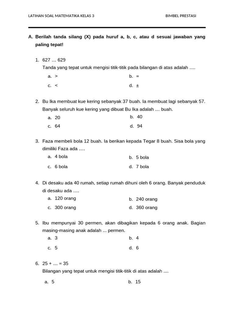 Soal Asas Ganjil Matematika Kelas 3 | PDF