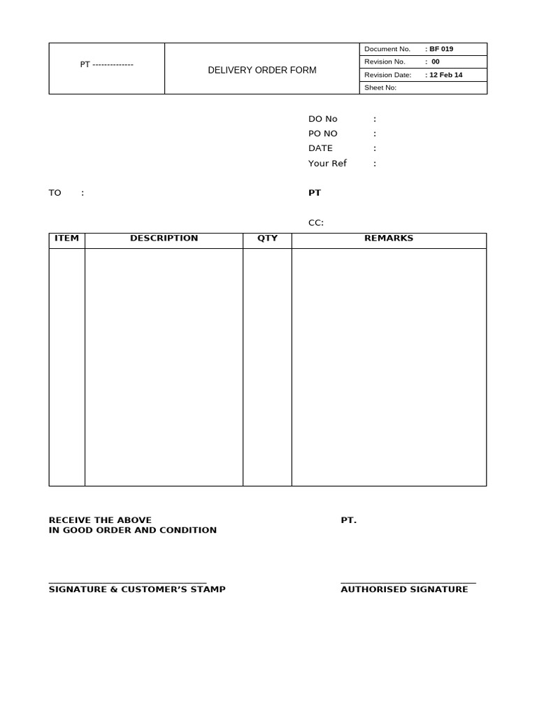 Delivery Order Form Template | PDF