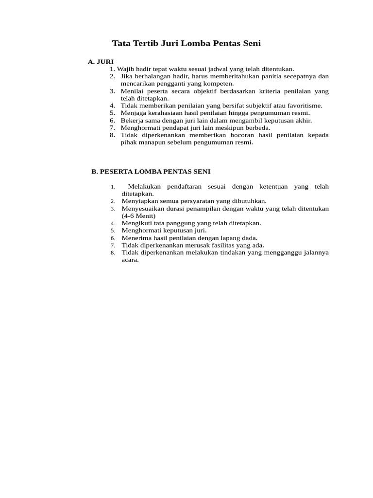 Tata Tertib Juri Lomba Pentas Seni | PDF