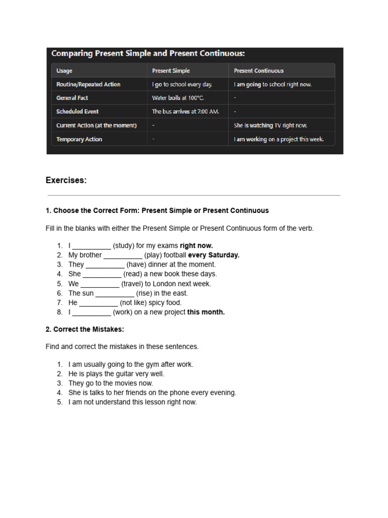 present simple & continuous | PDF