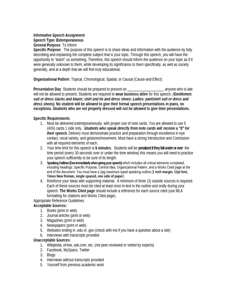Informative Speech Assignment 2024 | PDF | Human Communication