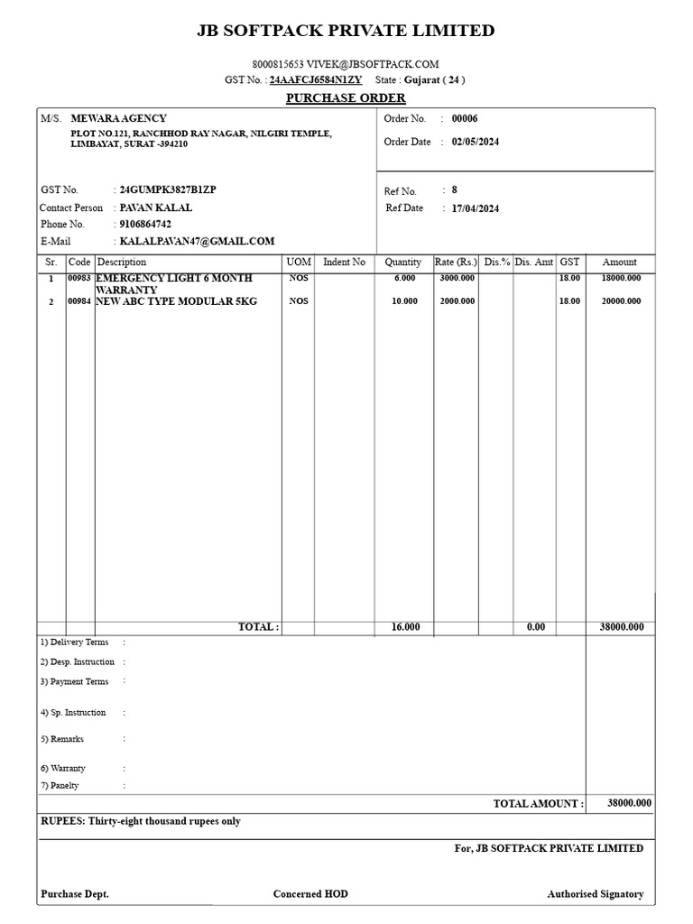Mewara Agency Po 00006 | PDF