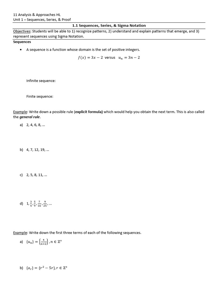 1.1 - Sequences, Series, and Sigma Notation | PDF | Summation | Sequence