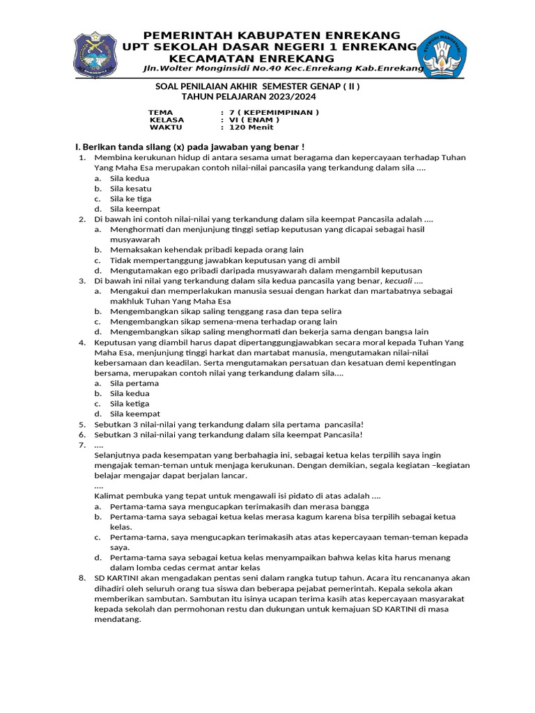Soal Pas Kelas 6 Tema 7 | PDF