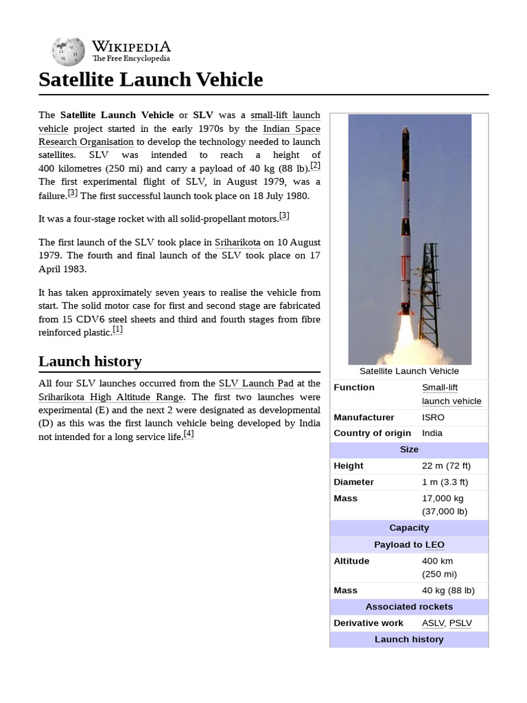 India's First Satellite Launch Vehicle: SLV-3 | PDF | Rocket Propellant ...