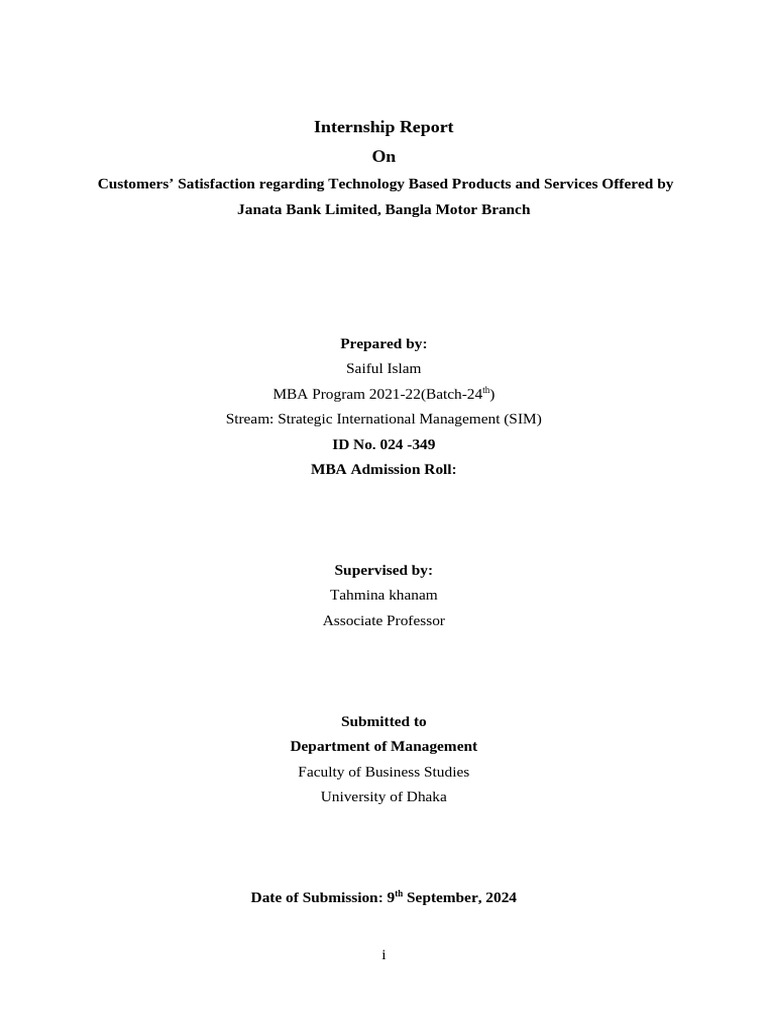 I am sharing 'Saiful Islam MBA Intern Report 24th Roll 349' with you | PDF | Sampling ...