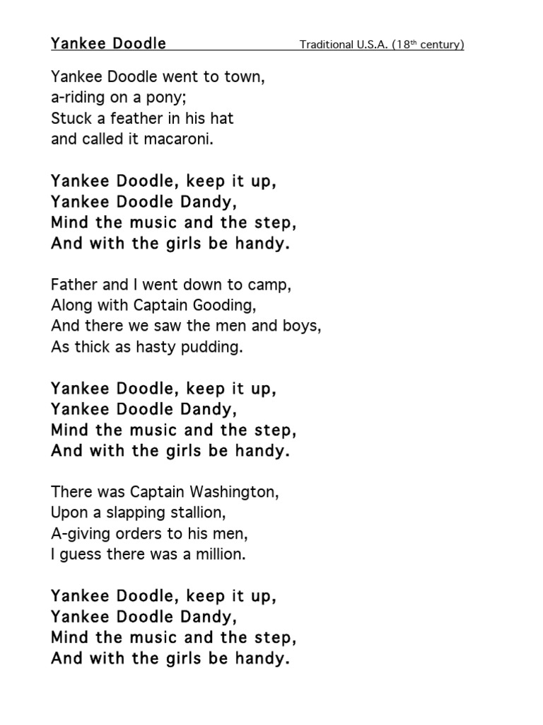 Yankee Doodle Song Lyrics | PDF