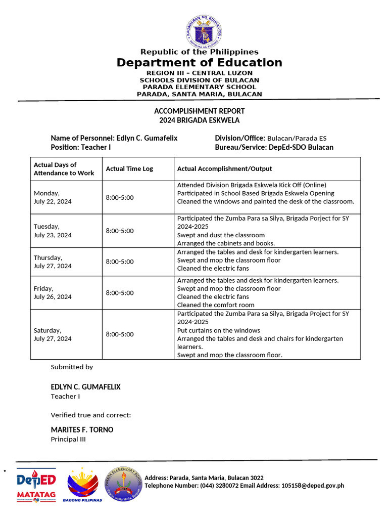 Acr Brigada Eskwela Service Credit Template | PDF | Classroom ...