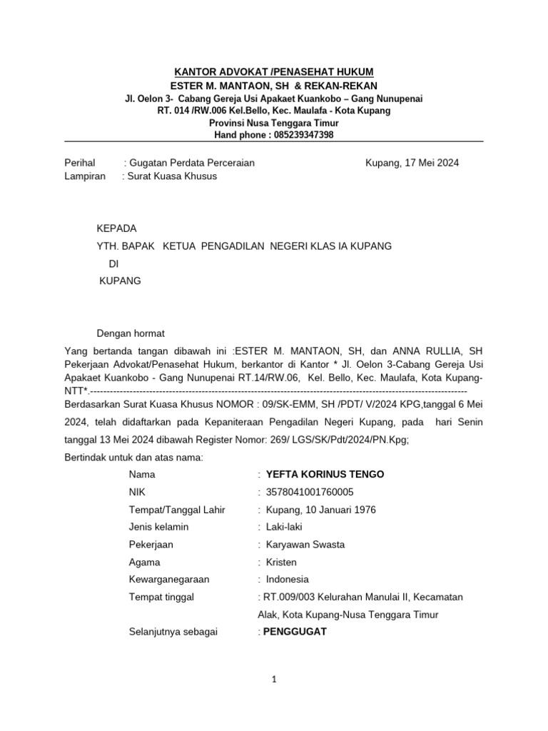 gugatan Yefta Korinus Tengo | PDF