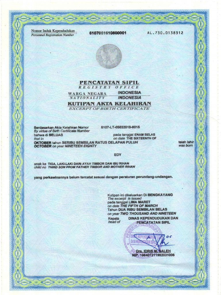 Akte Lahir Edy | PDF