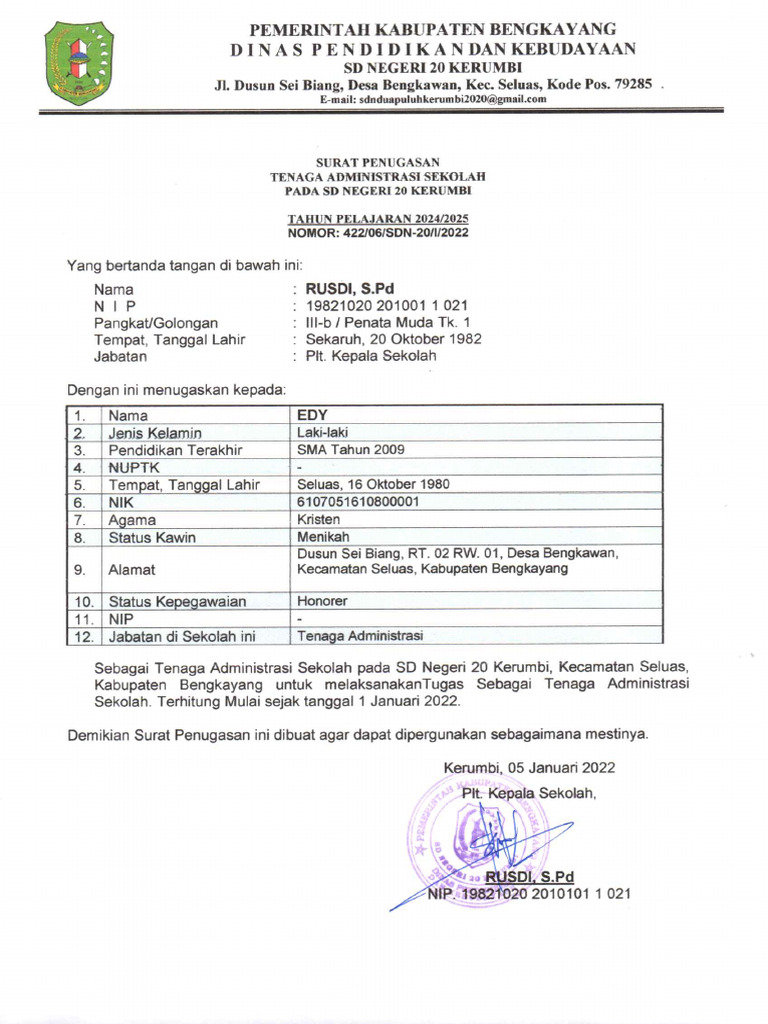 SP Tenaga Administrasi Edy | PDF