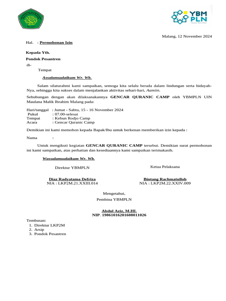 SURAT IZIN Pondok | PDF