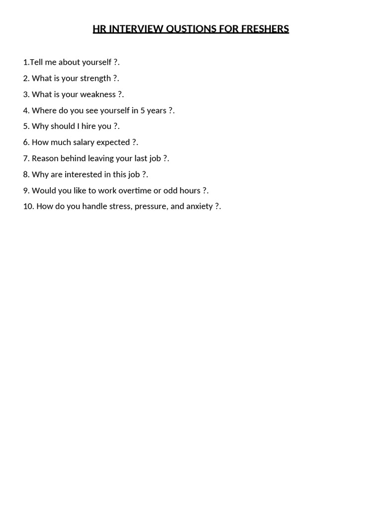 HR Interview Qusetions For Freshers | PDF