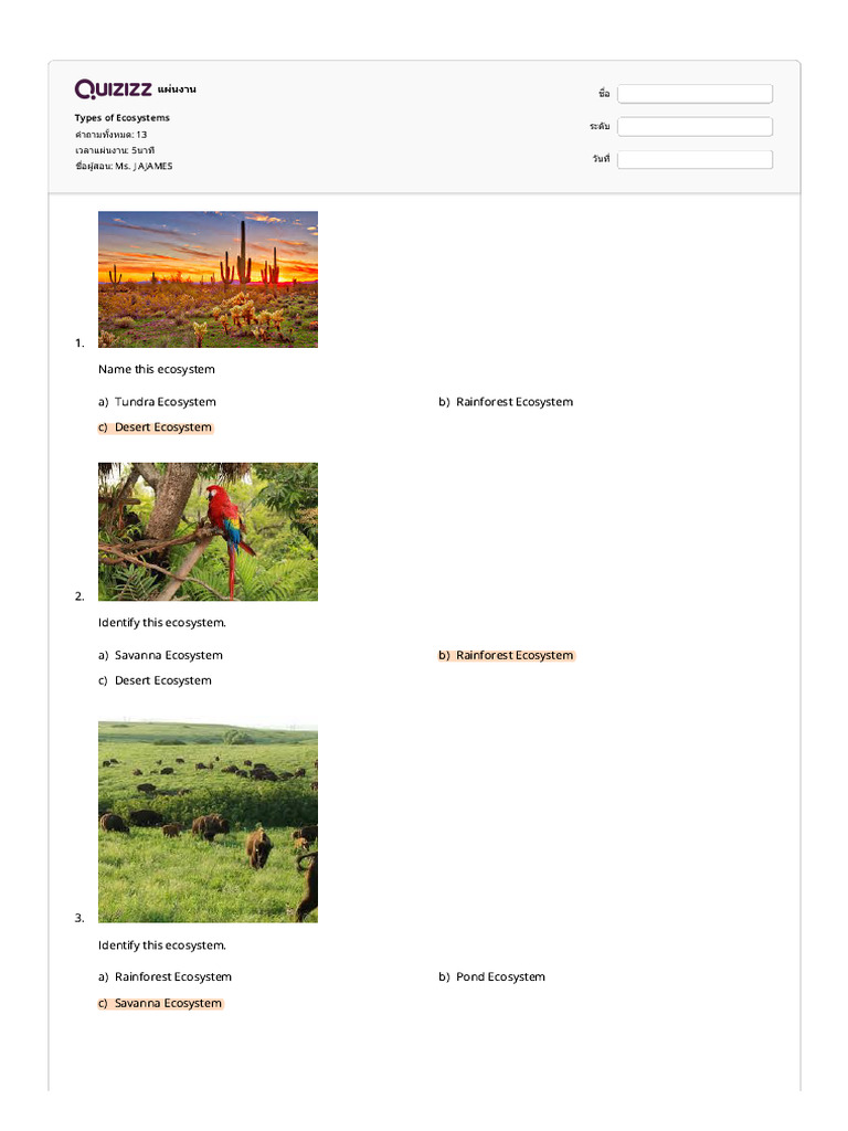 Ecosystem Types Worksheet for Students | PDF