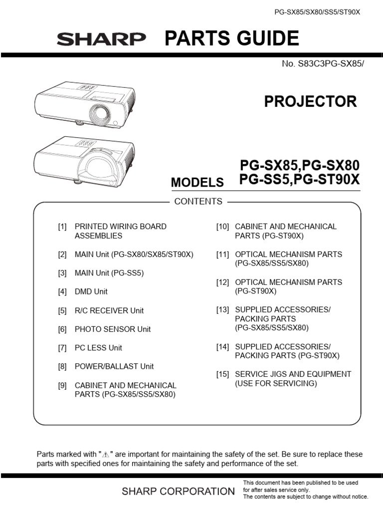Sharp Part Guide Projector PG-SX80, PG-SX85 | PDF | Electronics ...