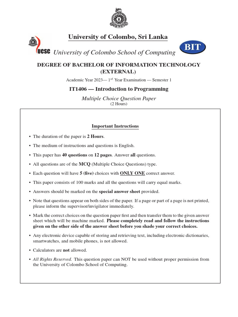 IT1406_2023 | PDF | Method (Computer Programming) | Control Flow