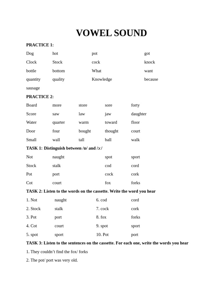 Vowel Sound o | PDF
