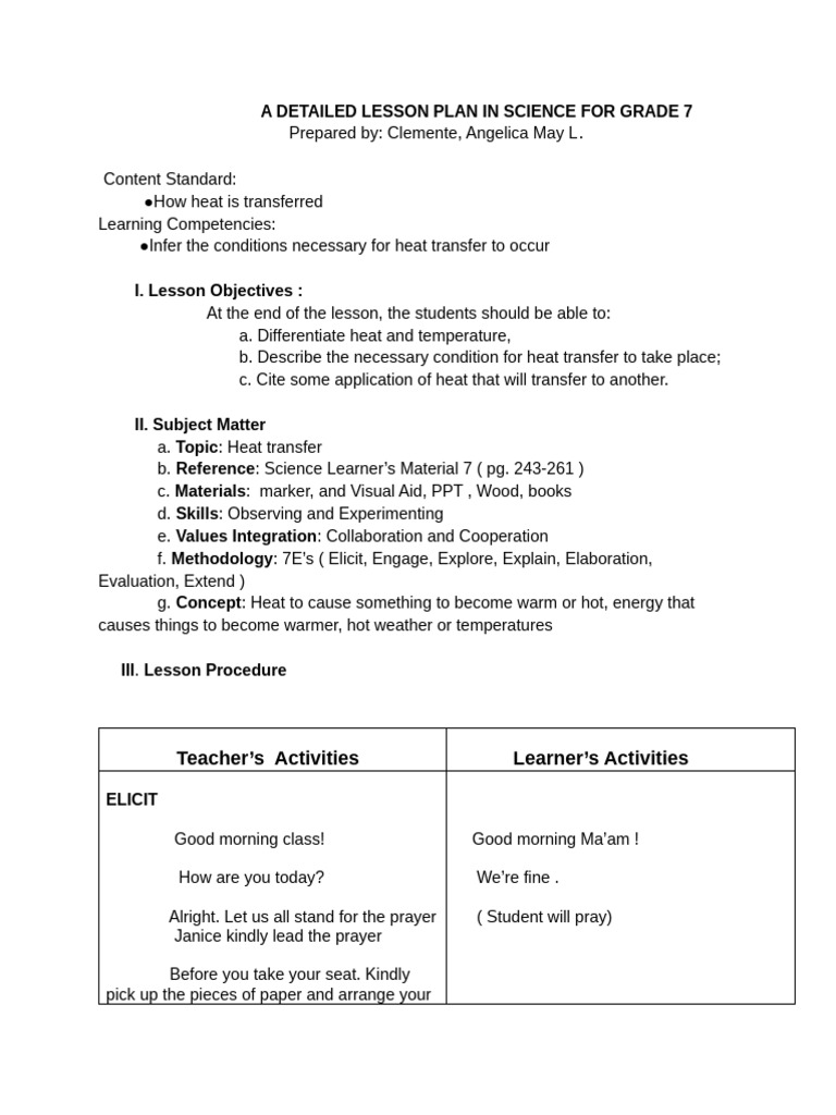 Detailed Lesson Plan Angelica | PDF | Convection | Heat