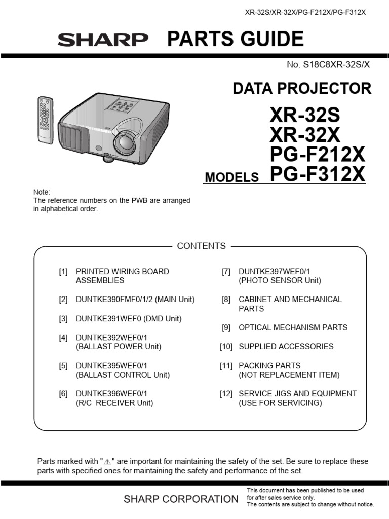Sharp Parts Guide Projector XR-32X XR-32S | PDF | Capacitor | Electric ...