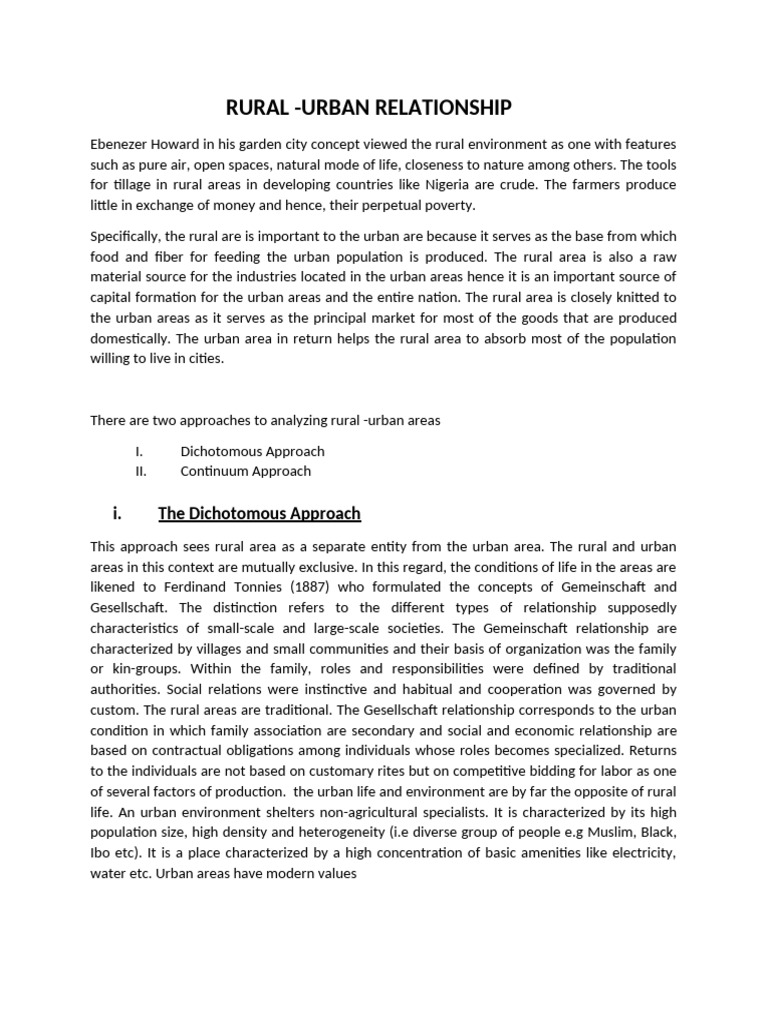 RURAL Urban Relationship | PDF