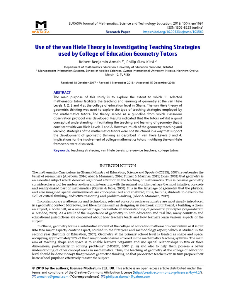 Use of The Van Hiele Theory in Investigating Teach | PDF | Shape ...