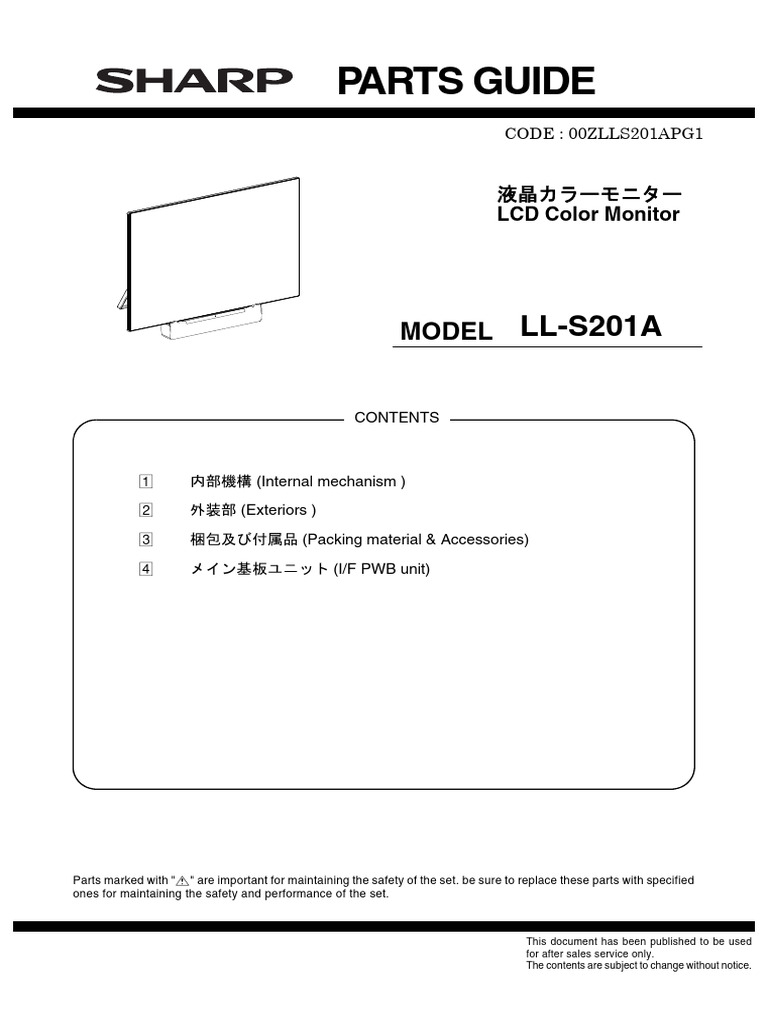 Sharp Part guide LCD Monitor LL-S201 | PDF | Electrical Engineering ...