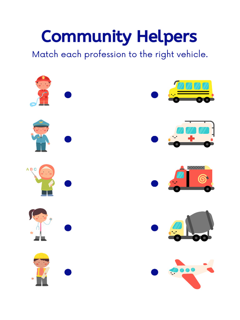 Colourful Cartoon Community Helpers Matching Activity Worksheet (1) | PDF