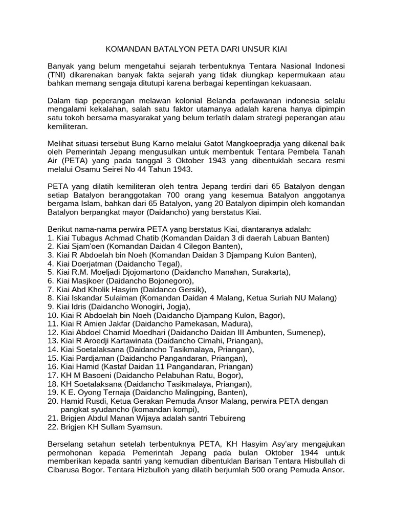 Komandan Batalyon Peta Dari Unsur Kiai | PDF