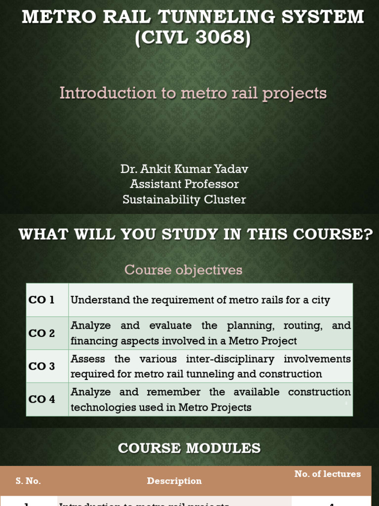 Lecture 1 - Introduction To Metro Rail Projects | PDF | Rapid Transit | Public Transport