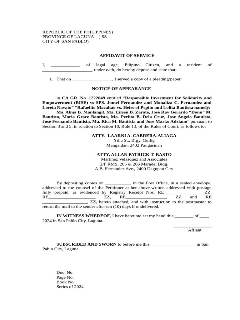 Affidavit of Service | PDF