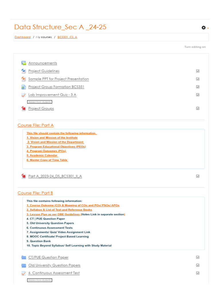 Course - Data Structure - Sec A - 24-25 | PDF | Algorithms And Data Structures | Computer ...
