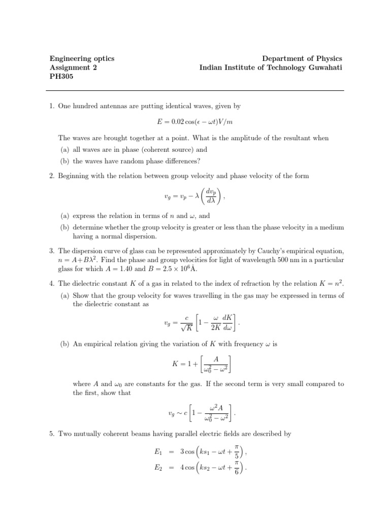 Tutorial PH305 Interference | PDF | Refractive Index | Waves