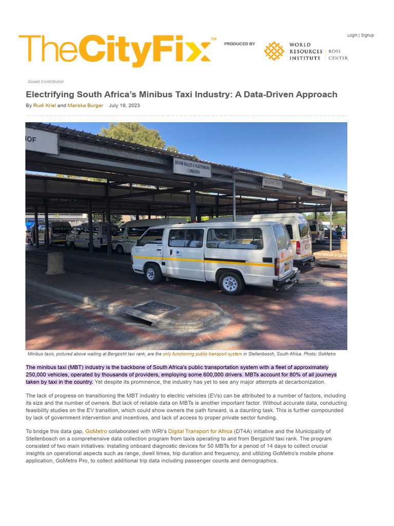 Electrifying South Africa's Minibus Taxi Industry - A Data-Driven ...