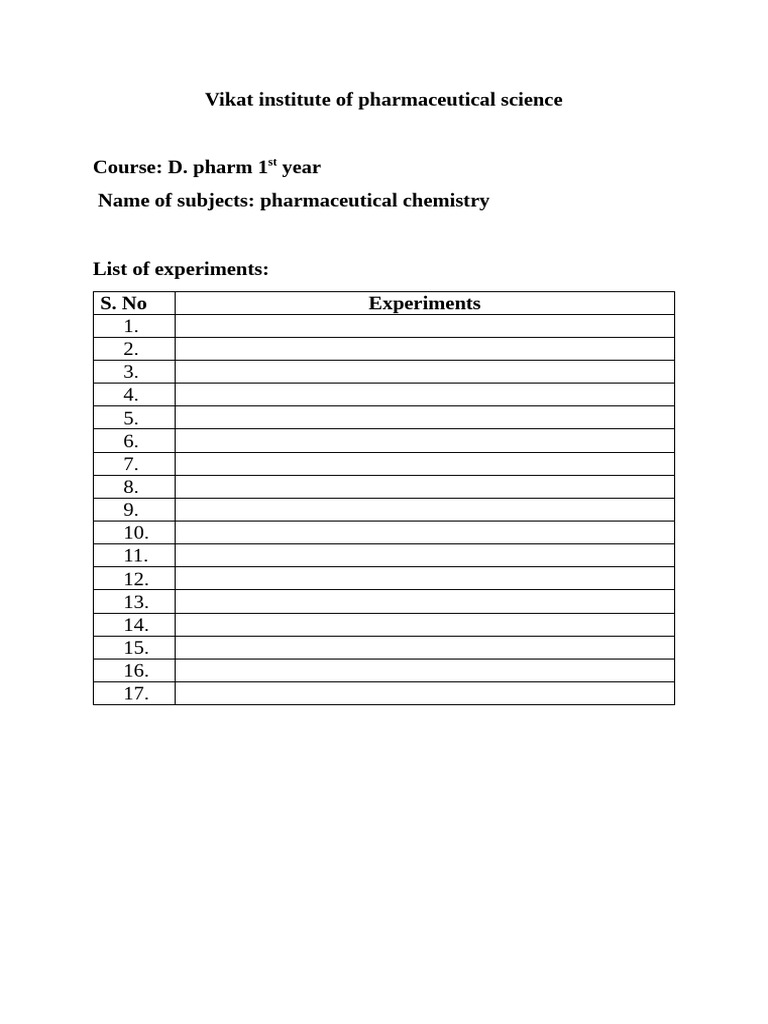 Experiment List of Chemistry VIP | PDF