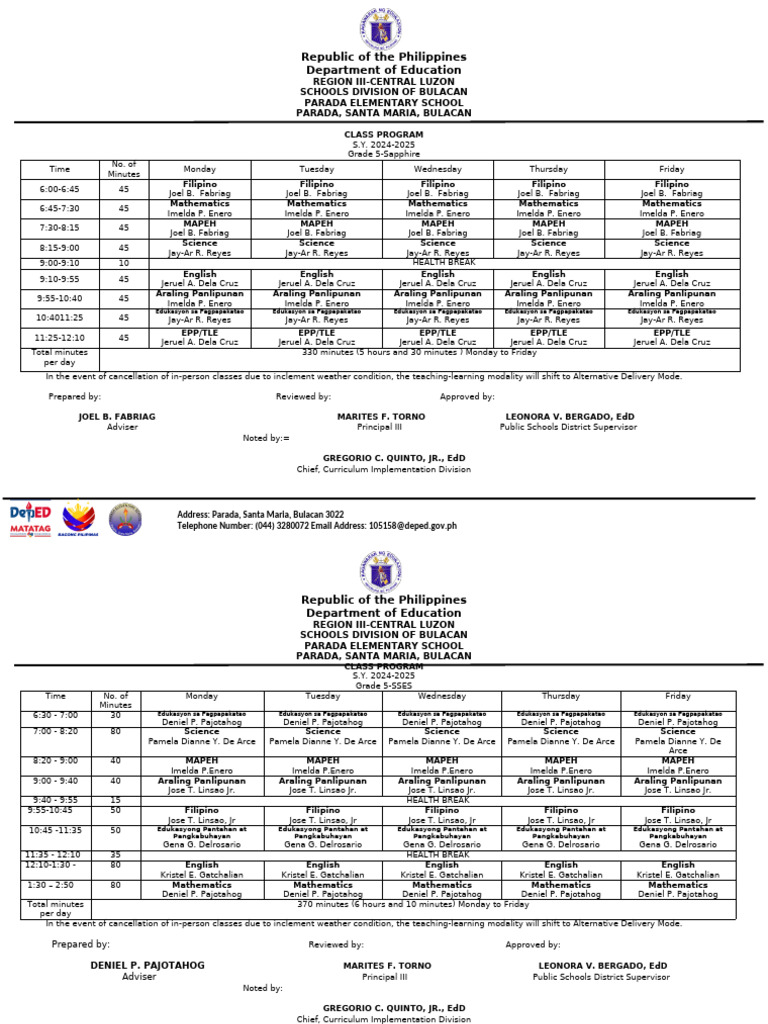 Class Program Grade 5 2024-2025 | PDF | Government | Philippines