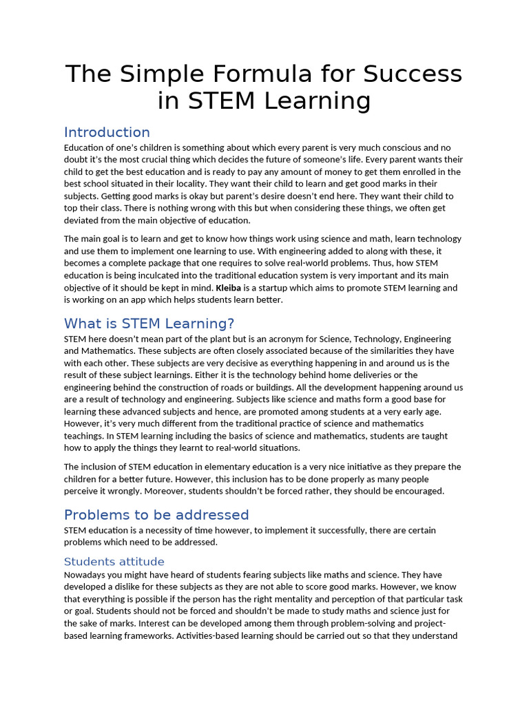 The Simple Formula For Success in STEM Learning | PDF | Teaching ...