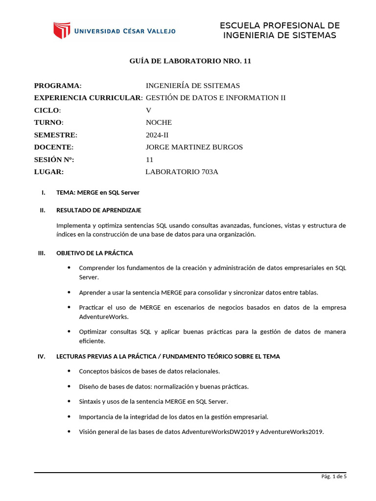 Guia de Laboratorio 11 | PDF | SQL | Bases de datos