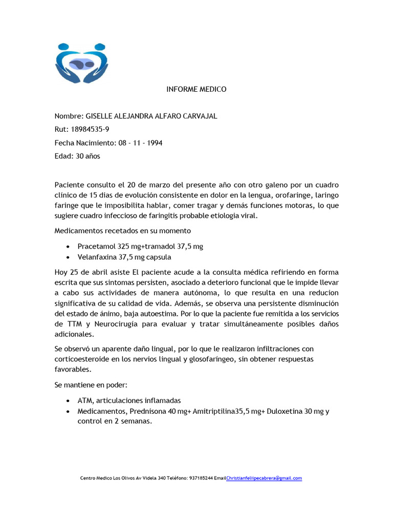 Informe Medico Giselle Nov | PDF | Medicina | Enfermedades y trastornos