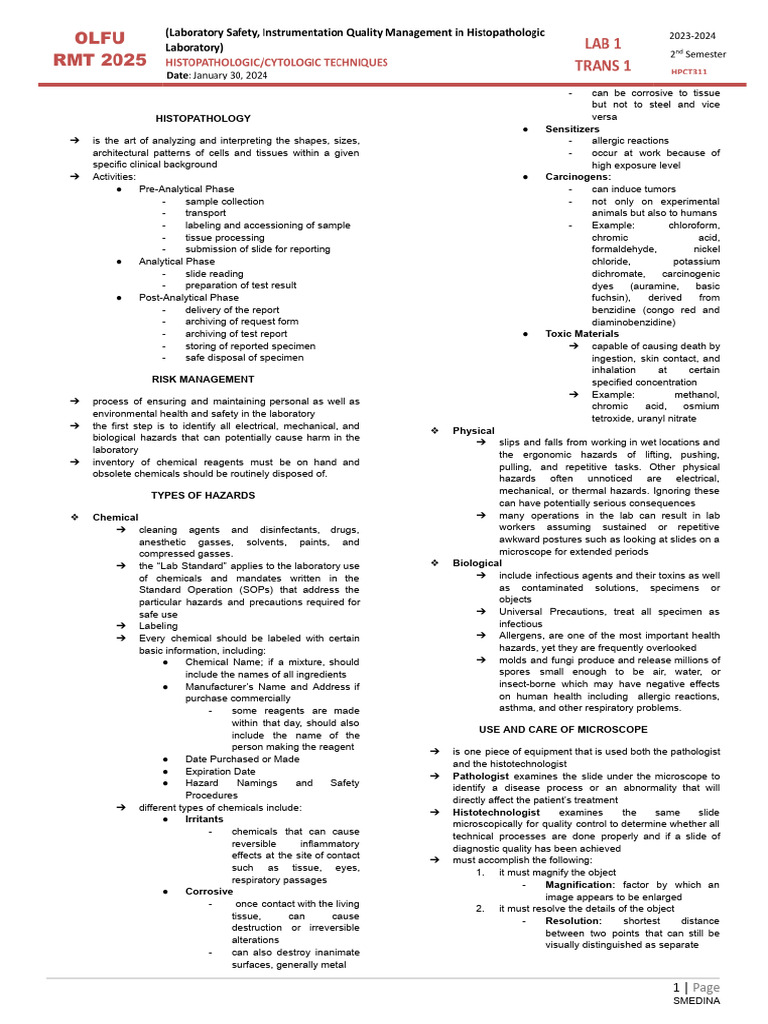 HPCT 311 LAB WEEK 1 | PDF | Microscopy | Microscope