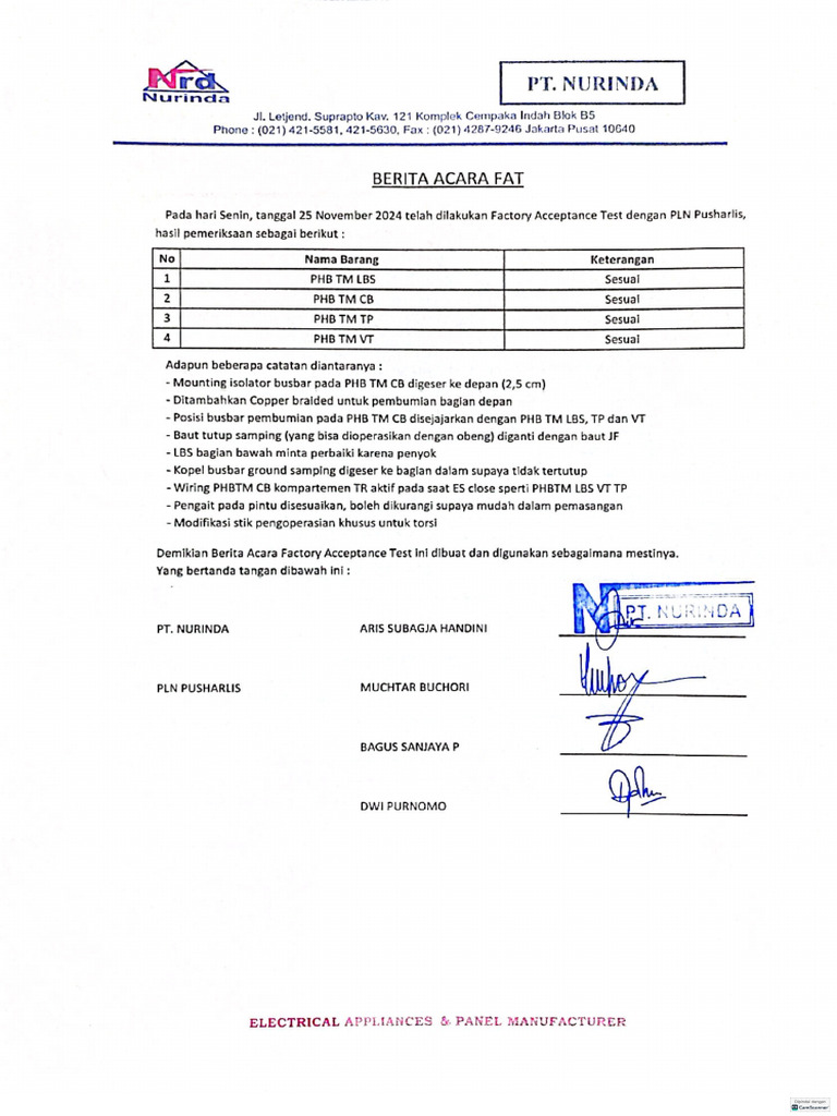 Berita Acara FAT PHB TM | PDF