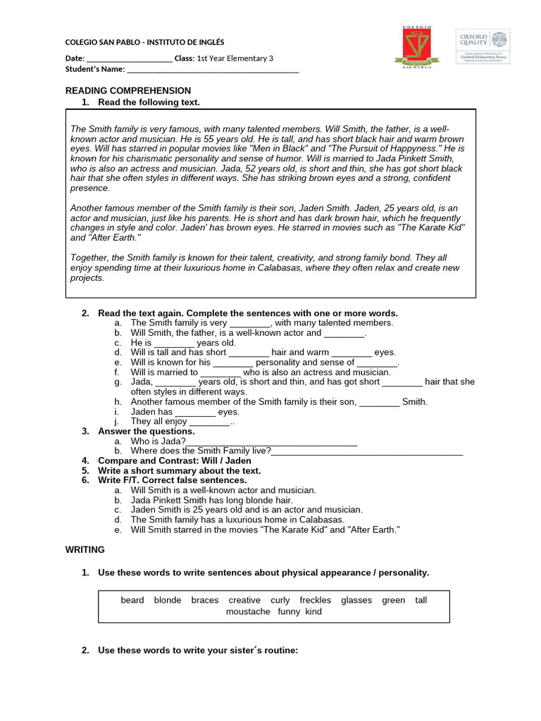 MOCK EXAM 1° ELEM 3 | PDF
