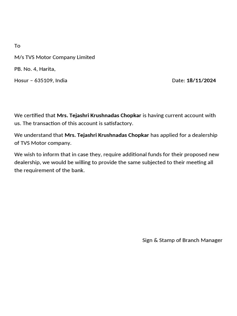 Bank Reference Letter Format | PDF