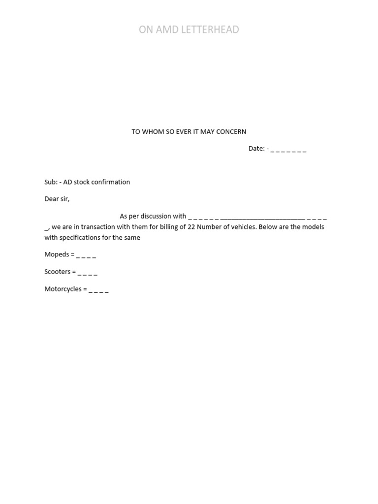 Stock Comfirmation Letter | PDF
