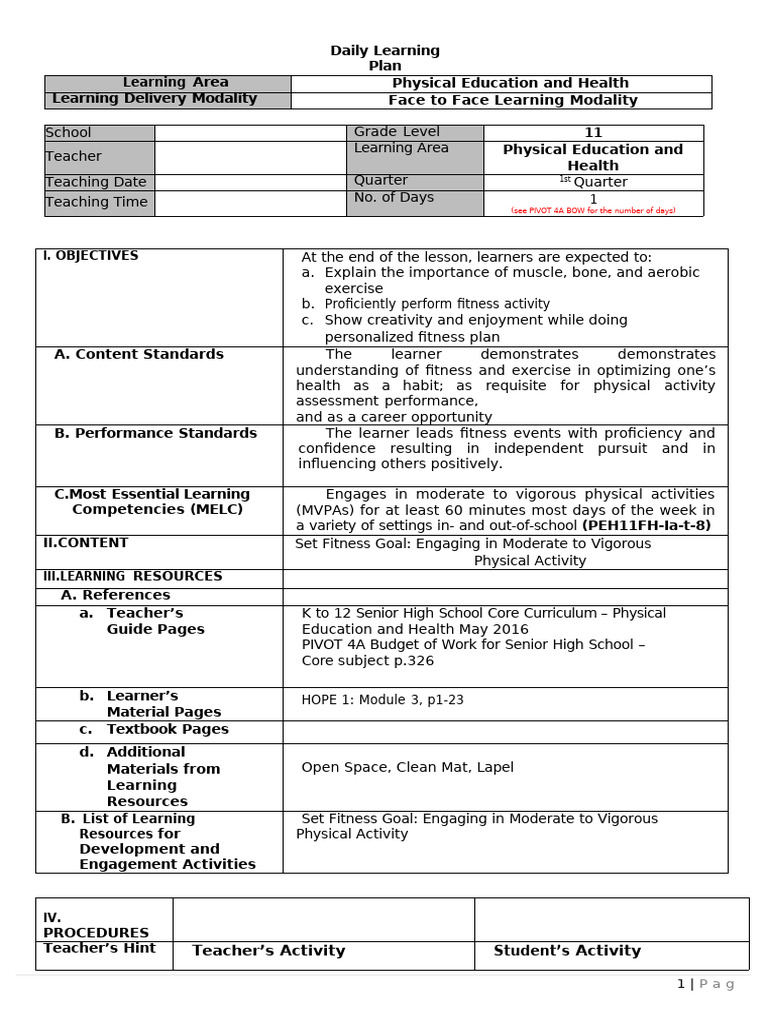 DLP-PE-11_Week 4 | PDF | Physical Fitness | Strength Training
