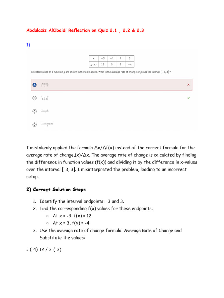 AP CALCULUS Reflection On Quiz 2.1-2.3 | PDF